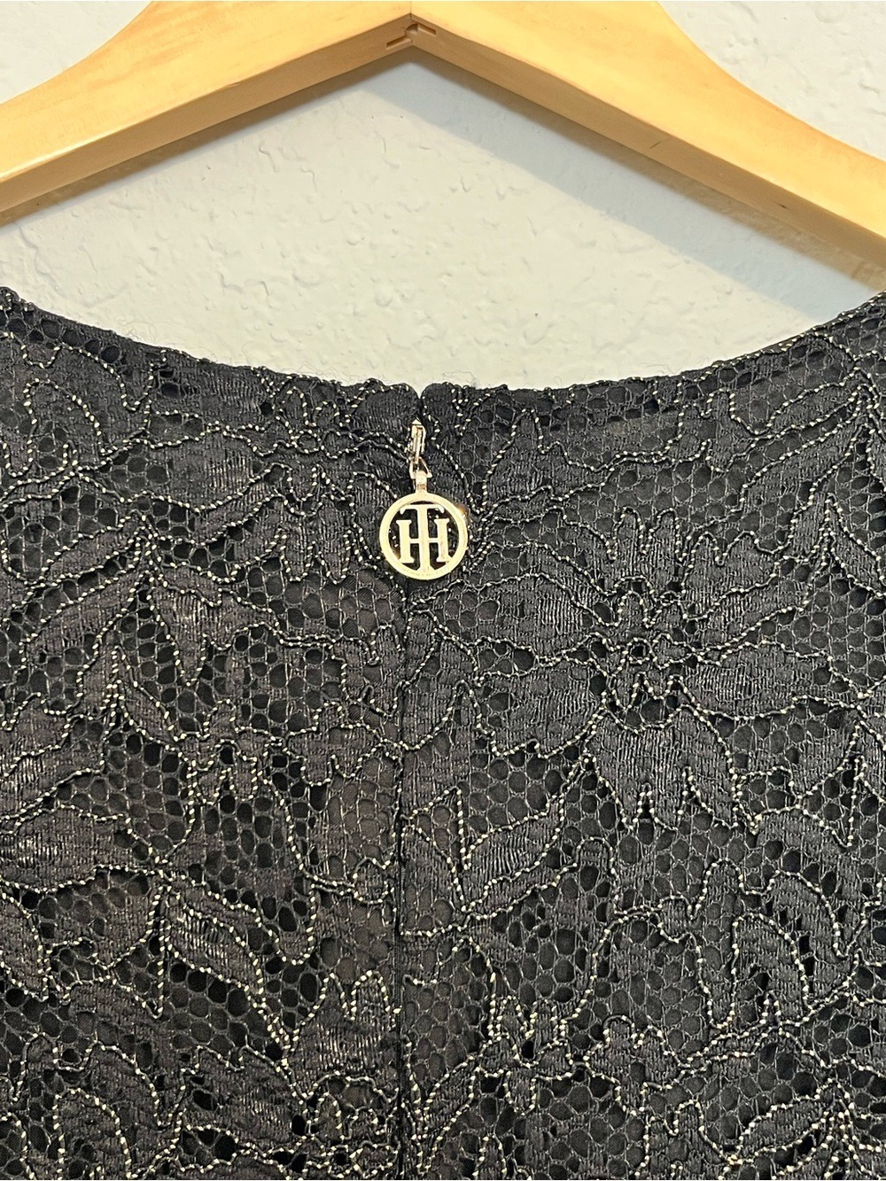 Tommy Hilfiger | Dresses | Tommy Hilfiger Black Metallic Lace Fit Flare ...